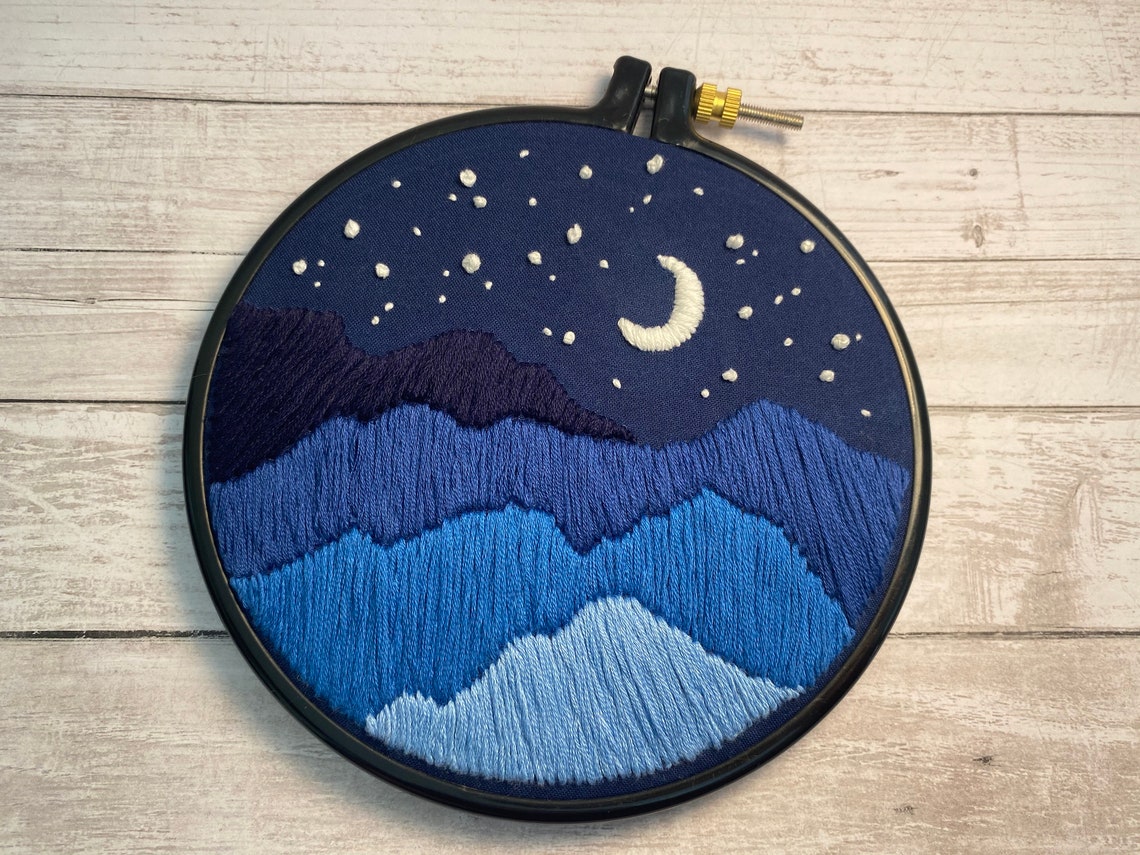 MIDNIGHT MOUNTAINS Embroidery on 6 Black Plastic Hoop - Etsy