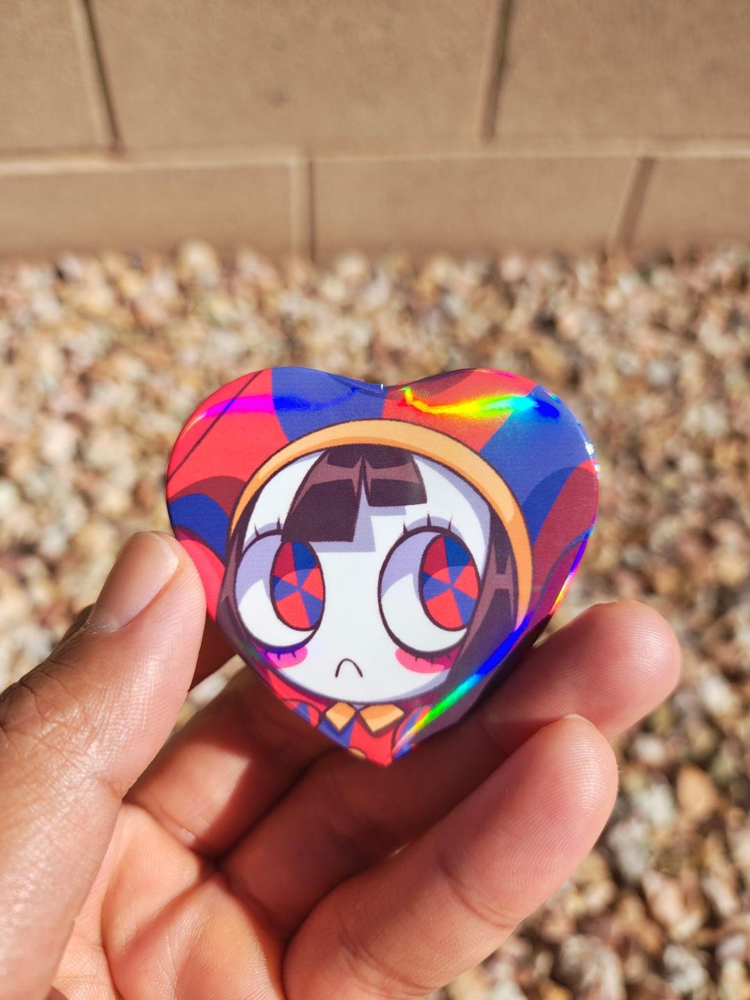 The Digital Circus Pomni Holographic Heart Pin – Ita Bag Accessory - Etsy