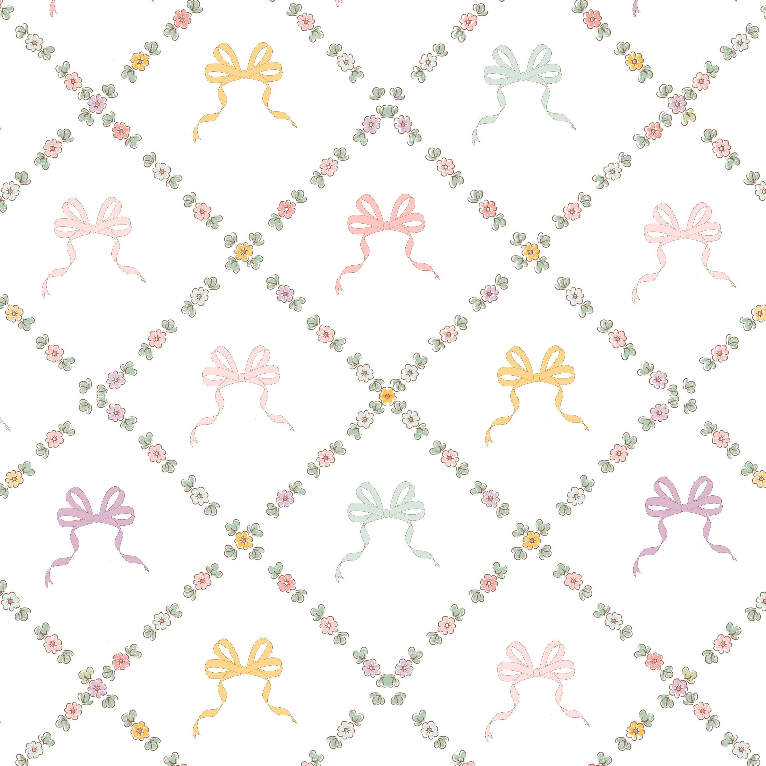 Cute Bows and Flowers Seamless Pattern Design - Fabric, Gift Wrapping ...