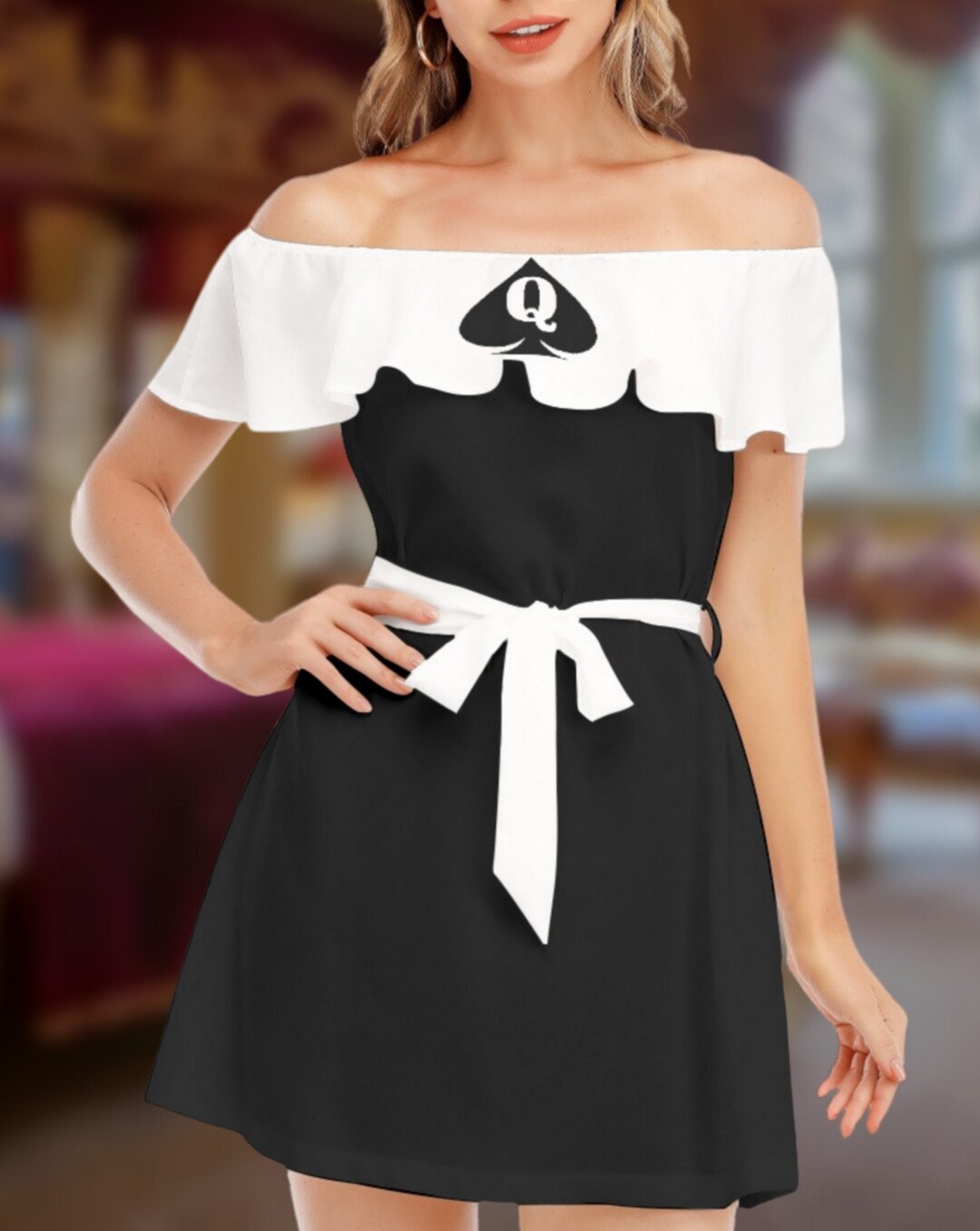 Queen Of Spades Maid Off Shoulder Dress With Ruffle Slut Clothing