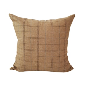 Brown Tan Plaid Windowpane Pillow Cover | Caramel Brown Cushion ...