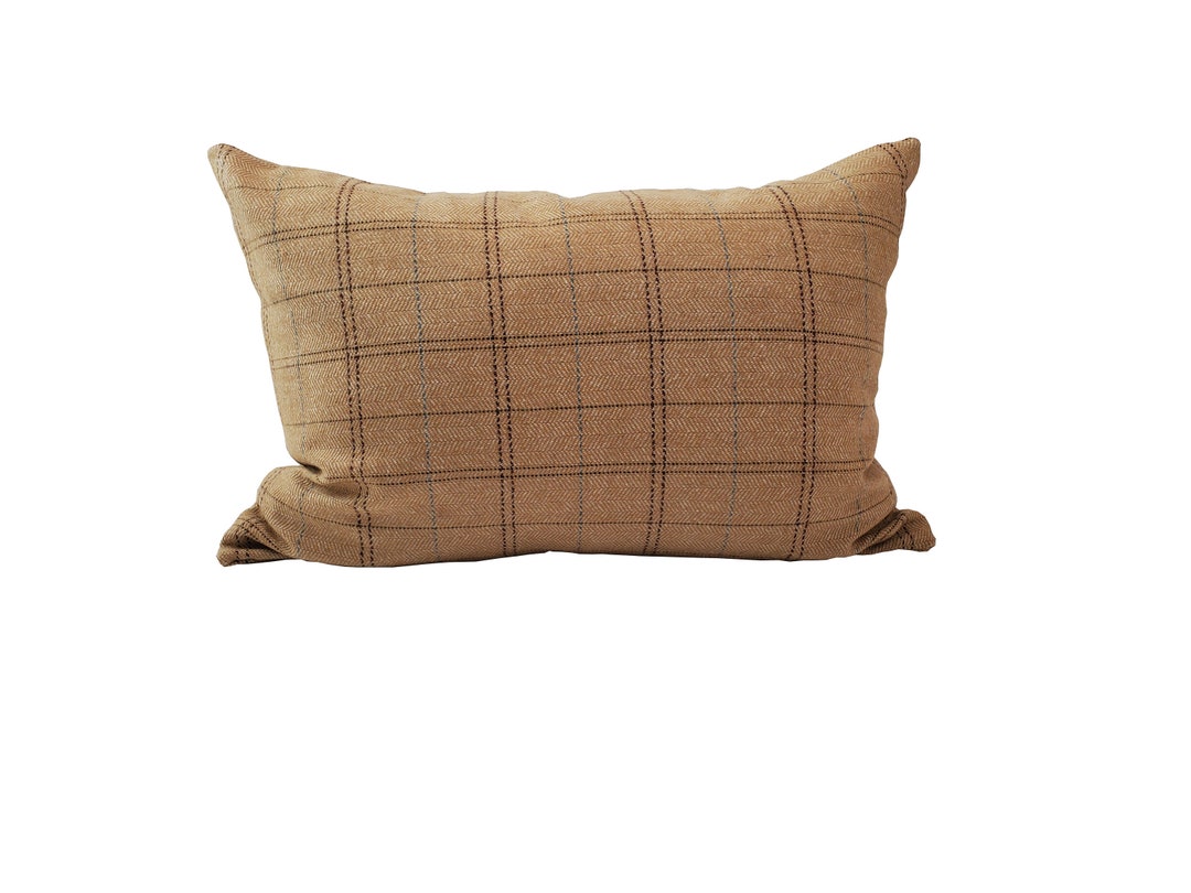 Brown Tan Plaid Windowpane Pillow Cover | Caramel Brown Cushion ...