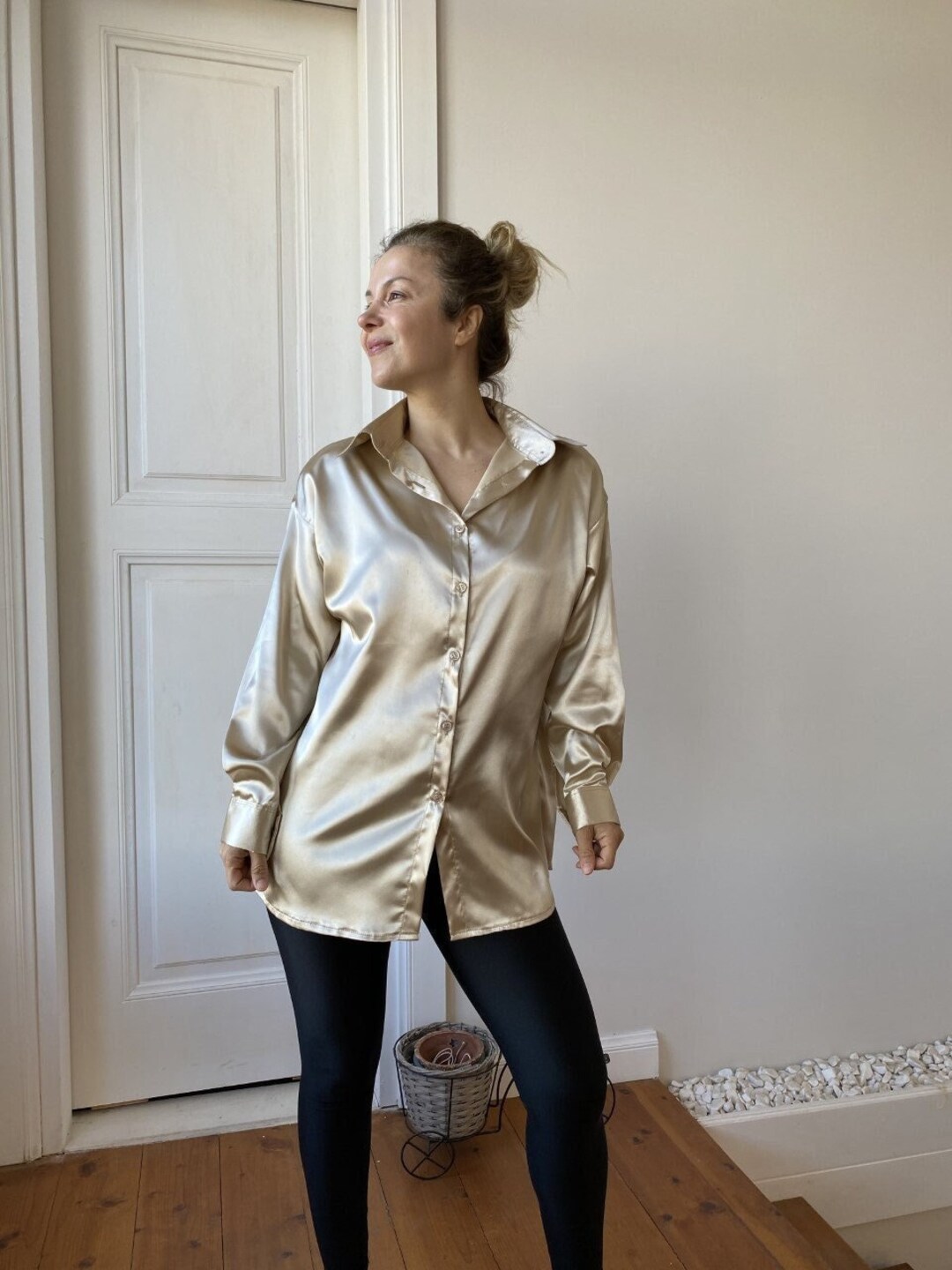 Satin Shirt Beige Women Button Silk Satin Shirt Women's - Etsy