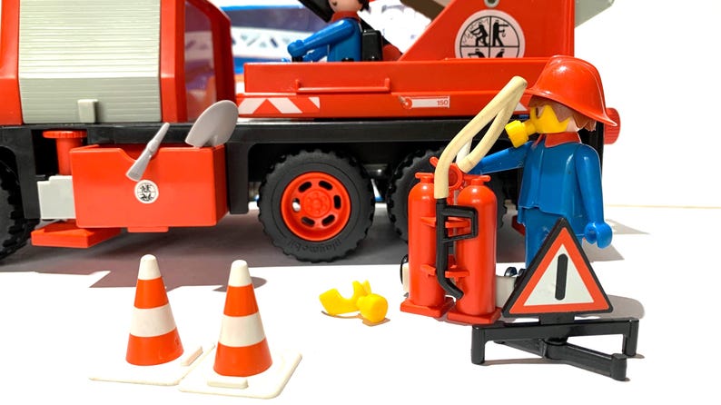 Vintage Playmobil Fire Truck 3525 - Red Fire Engine - 1980s - With ...
