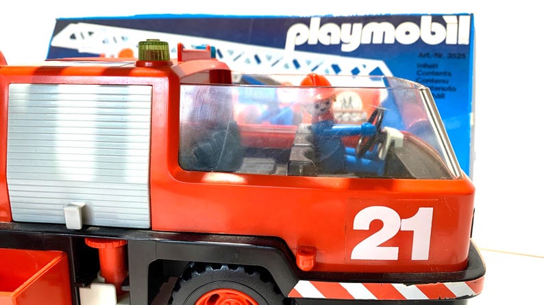 Vintage Playmobil Fire Truck 3525 - Red Fire Engine - 1980s - With ...