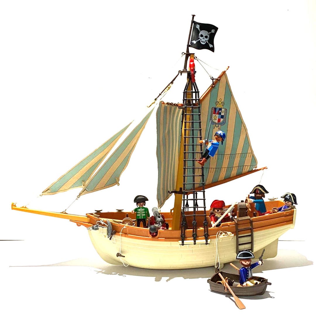Vintage Playmobil Pirate Ship 3740 Complete Schooner Set With 6