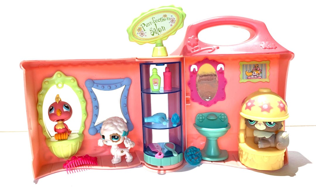 Littlest Pet Shop Purrfection Salon 2005 Retired / Hair Salon + 3 Pets ...