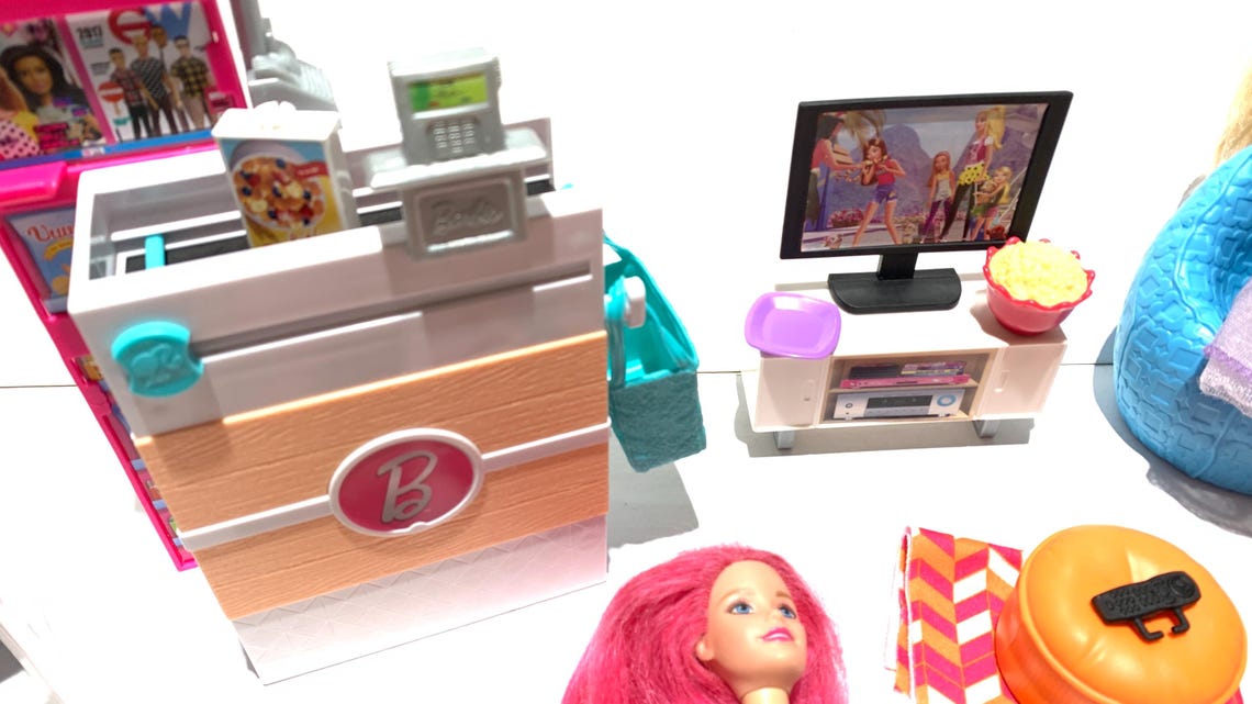 Barbie Kitchen Refrigerator Set + Television Corner + Armchair + Barbie ...