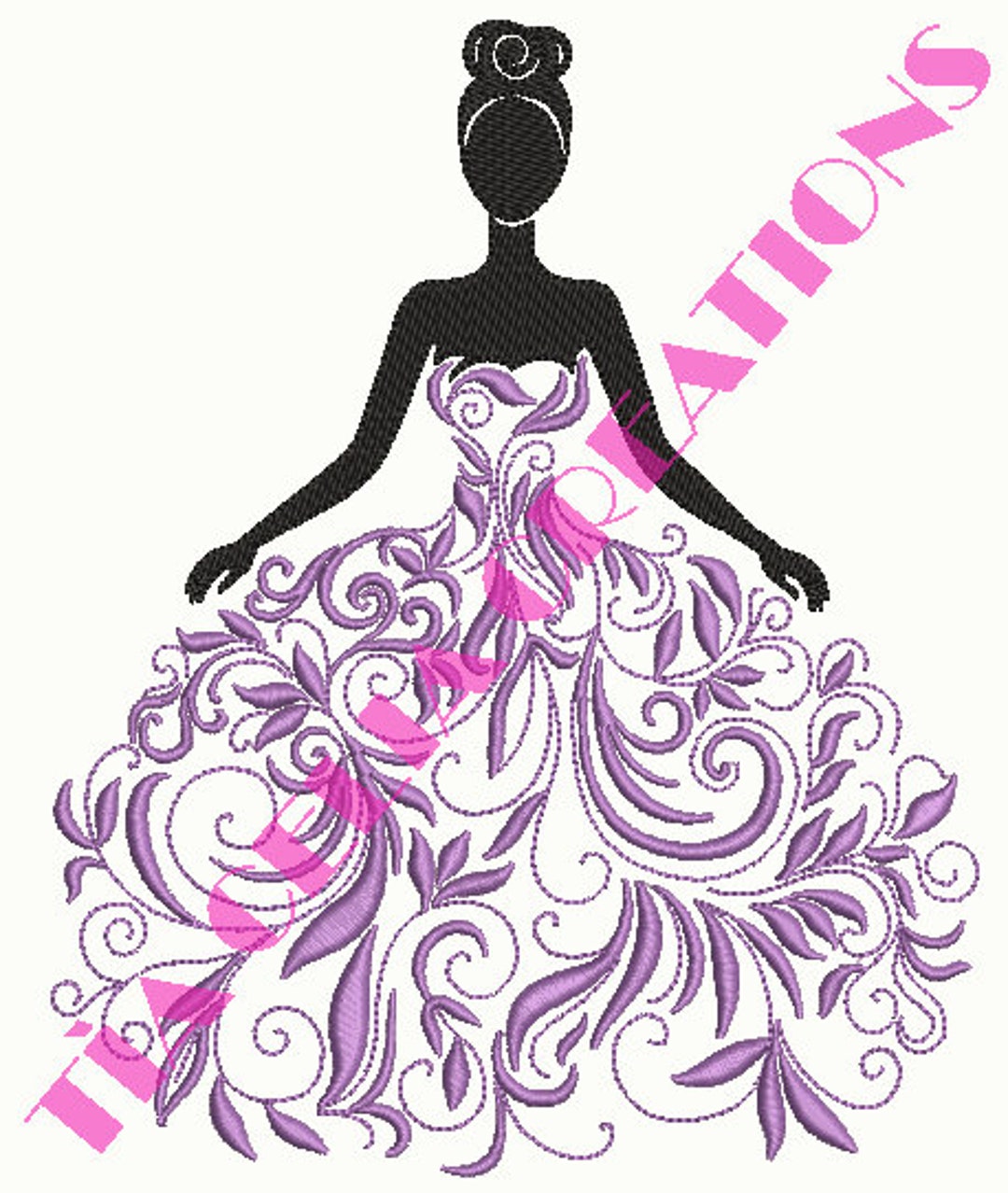 Pattern Embroidery Machine Silhouette Woman Princess Dress Color - Etsy