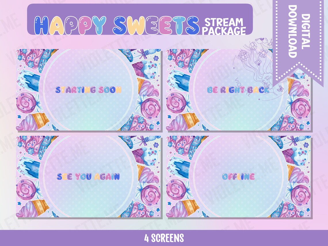 Happy Sweets Twitch OBS Stream Overlay Package Streamer Vtuber Kawaii ...
