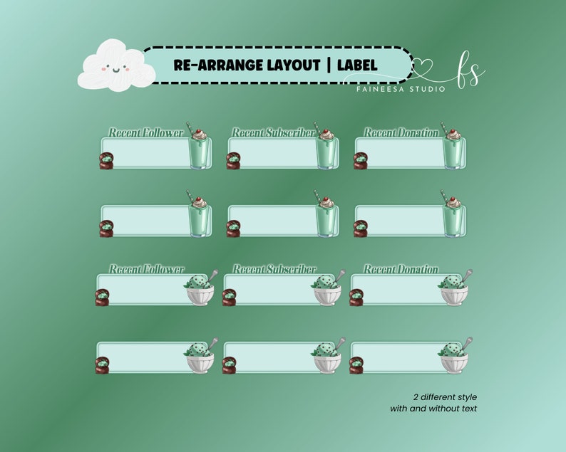 Mint Choco Animated Twitch OBS Stream Overlay Package Streamer Vtuber ...