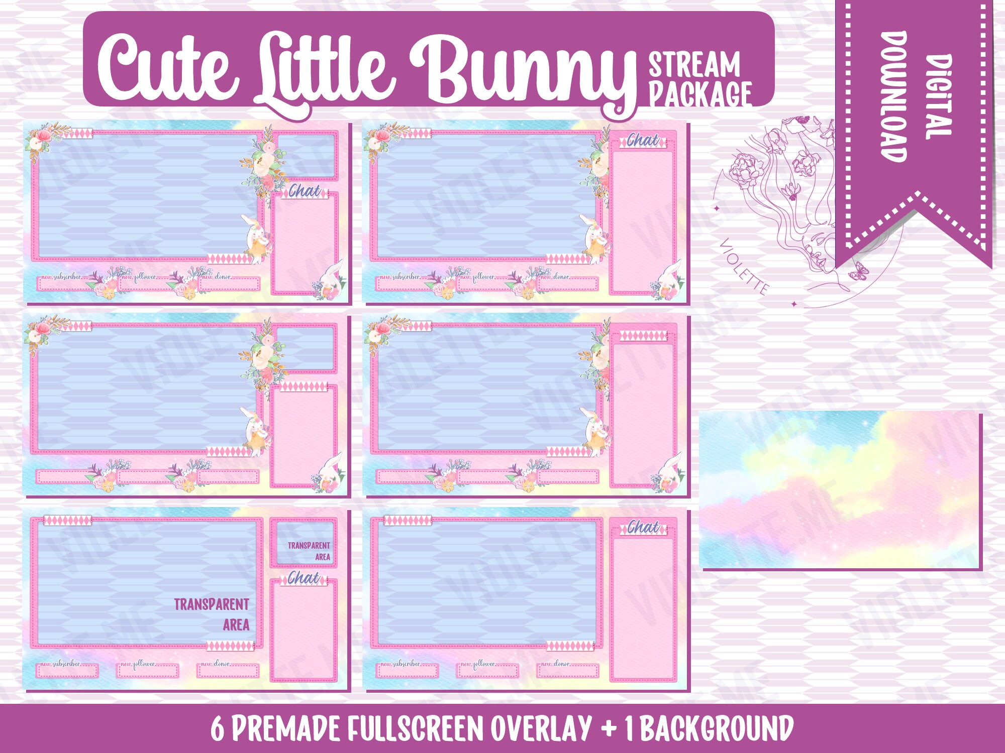 Animated Twitch Stream Overlay Package | Cute Little Bunny With Flower ...