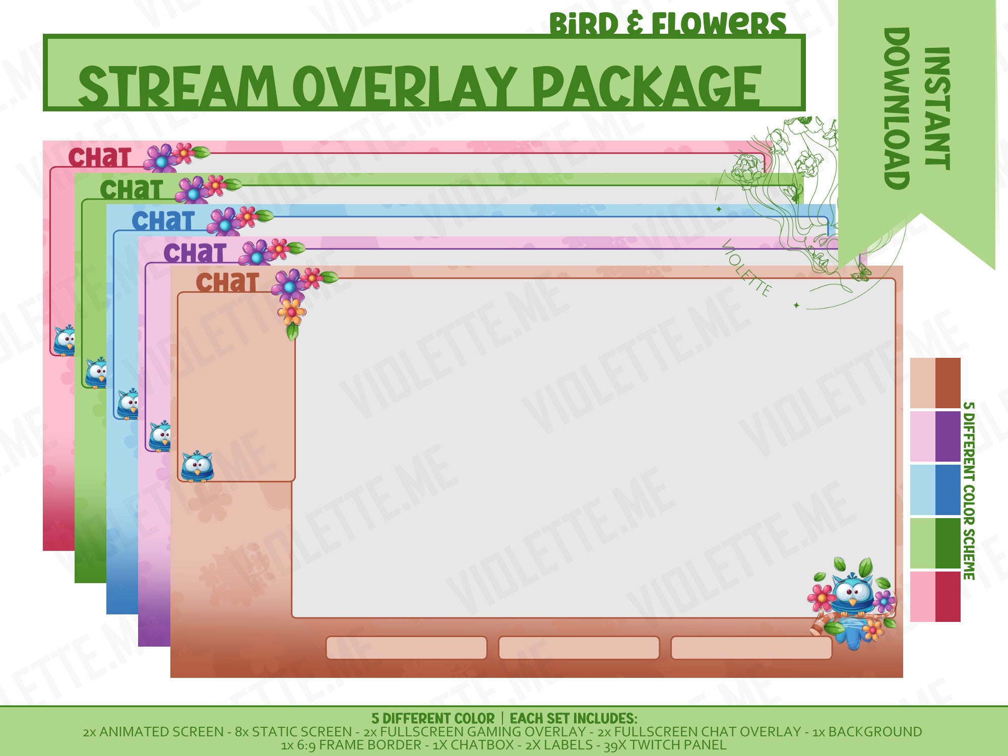 Bird & Flowers | Twitch OBS Stream Overlay Package | Streamer | Vtuber ...