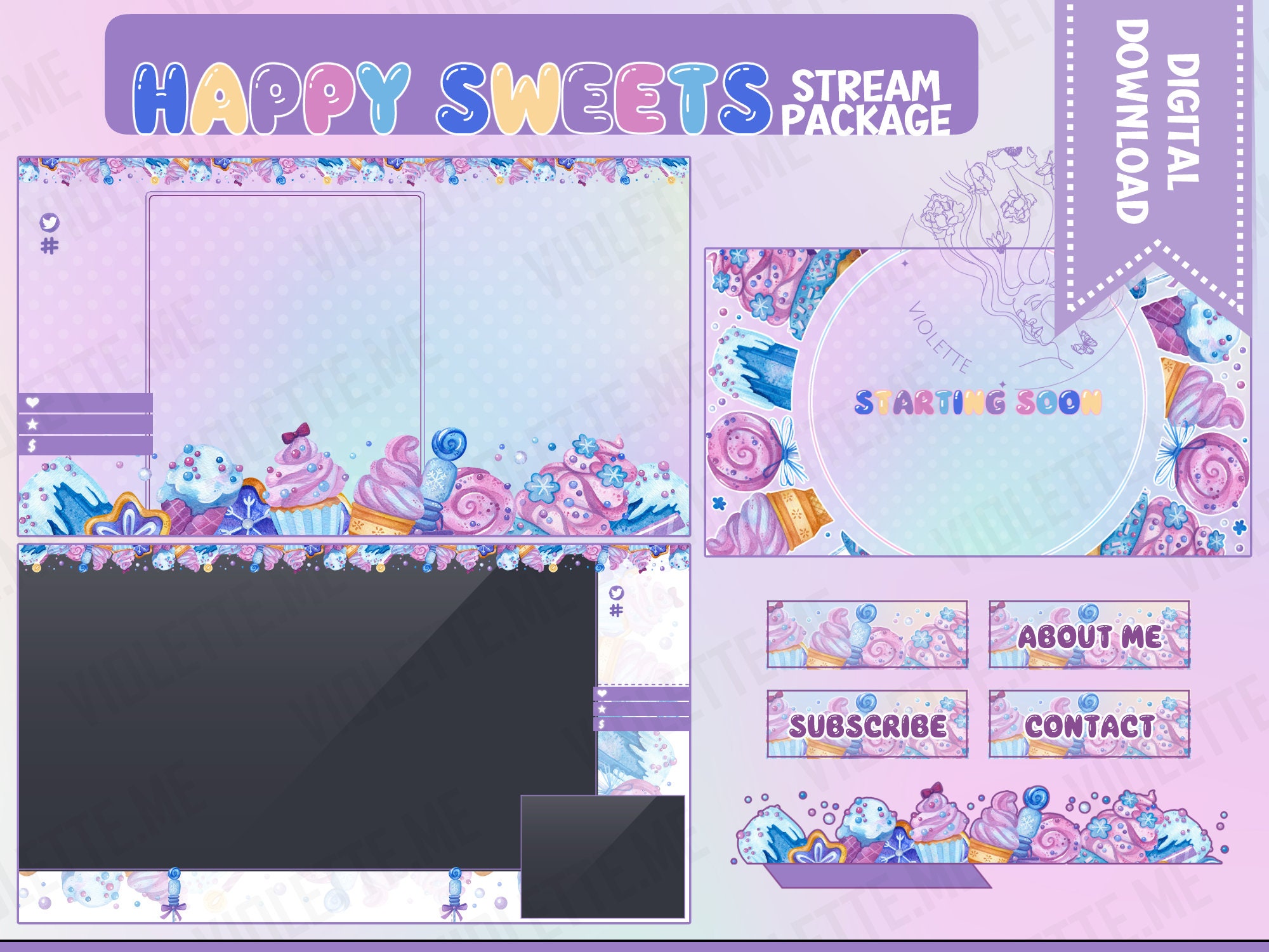 Happy Sweets | Twitch OBS Stream Overlay Package | Streamer | Vtuber ...