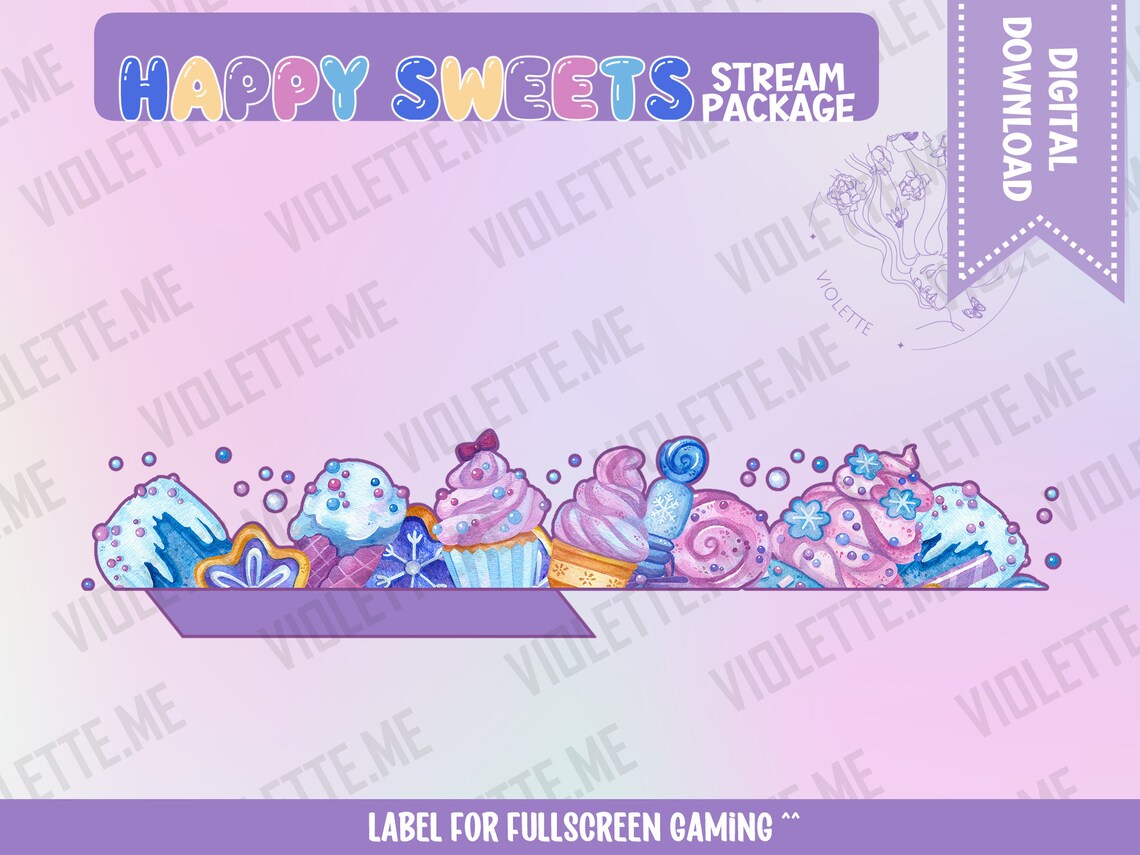Happy Sweets Twitch OBS Stream Overlay Package Streamer Vtuber Kawaii ...