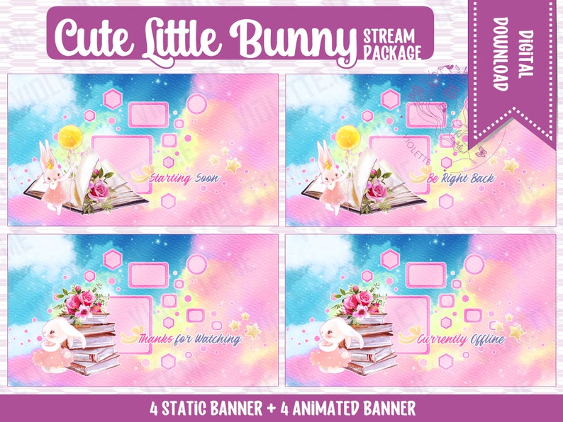 Animated Twitch Stream Overlay Package Cute Little Bunny With Flower ...