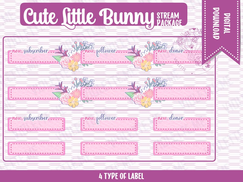 Animated Twitch Stream Overlay Package Cute Little Bunny With Flower ...