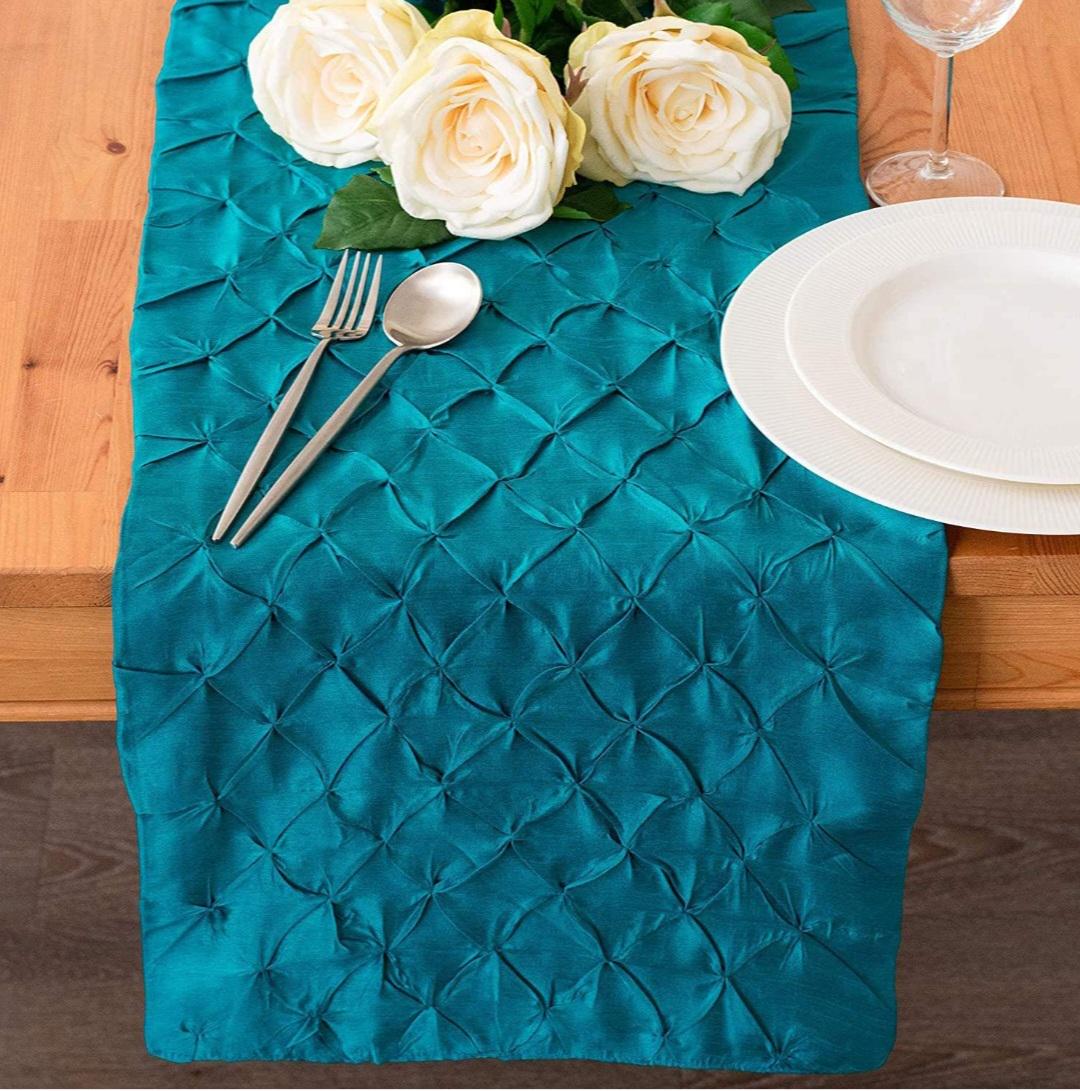 Handmade Teal Pinch Pleat Table Runner: Faux Silk Dresser Scarf - Etsy