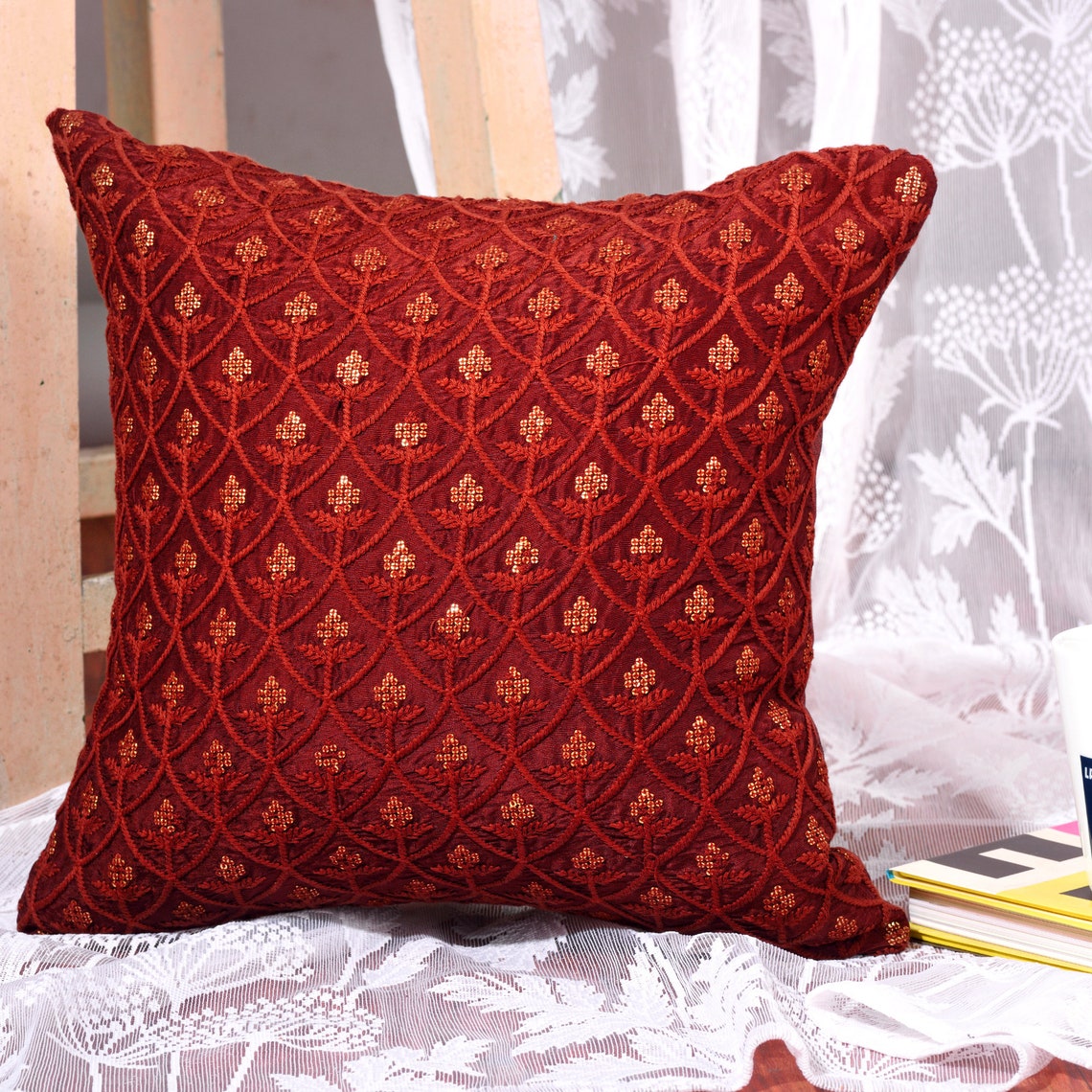 Red Decorative Pillow Covers, Red Embroidered Cushion Covers ...