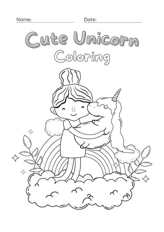 Cute Unicorn Coloring Pages Kids Printable Coloring Pages | Etsy