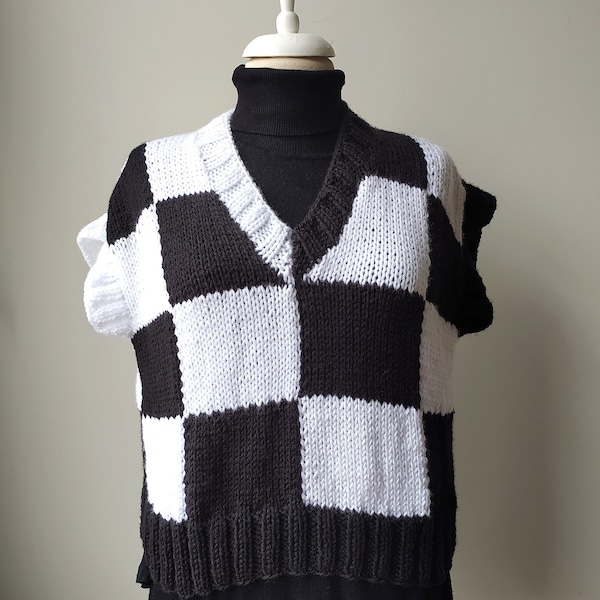 Chunky Checkered Knit Sweater - Etsy