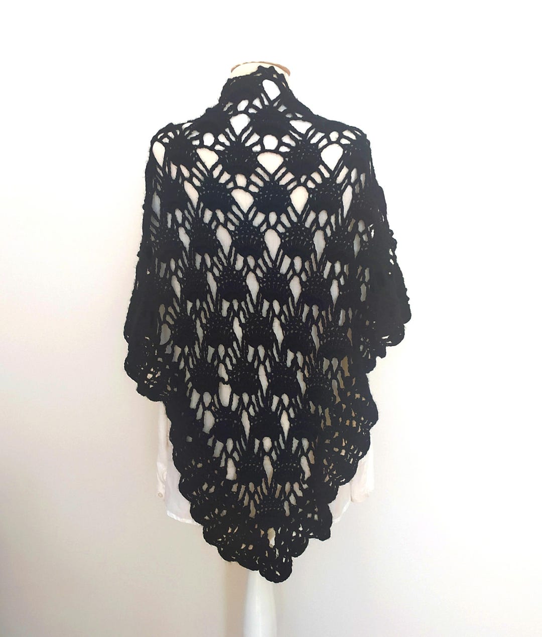 Handmade Black Crochet Shawl: Boho Lace Triangle Scarf - Etsy
