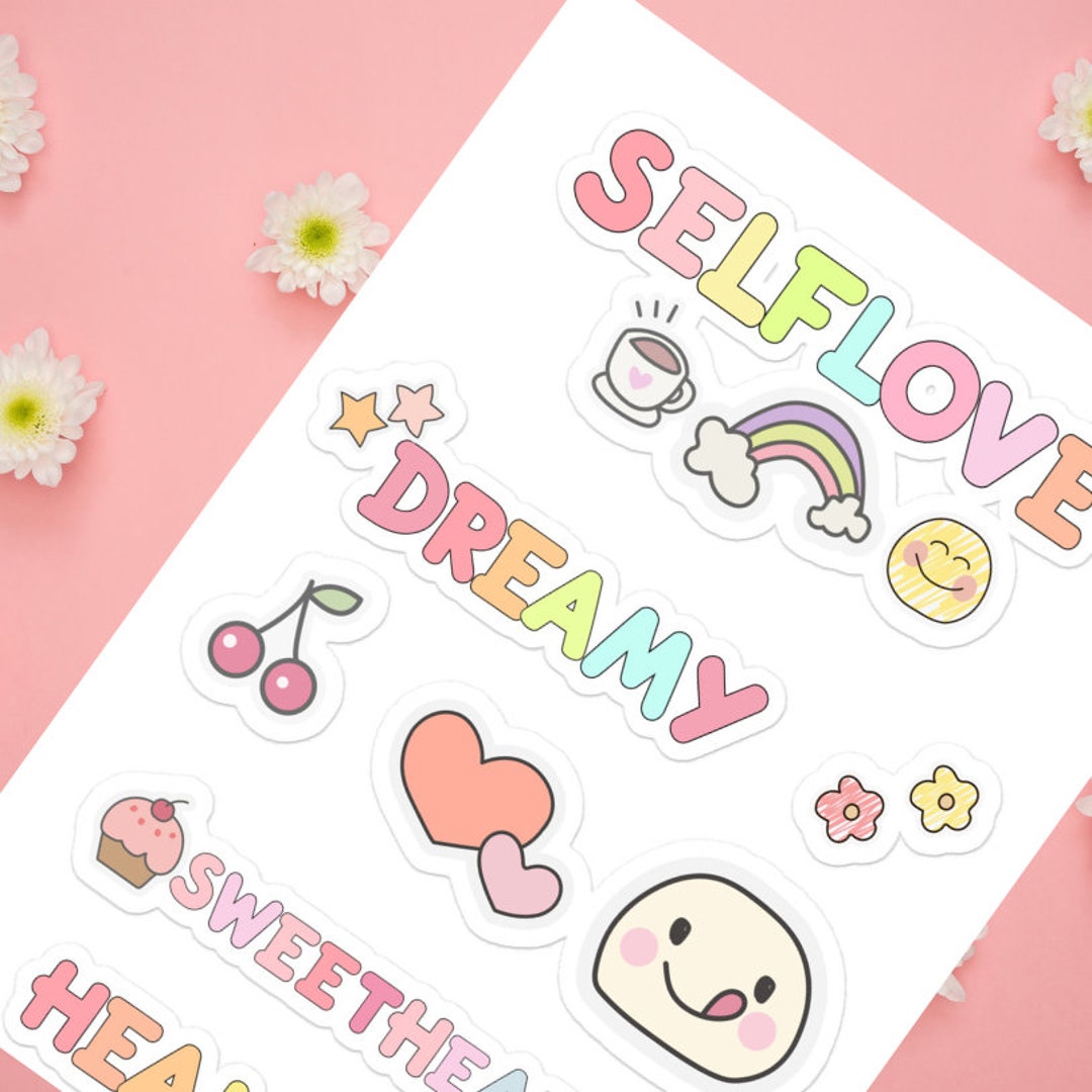 Pastel Rainbow Sticker Set, Self Love Stickers, SELF CARE Sticker Sheet ...