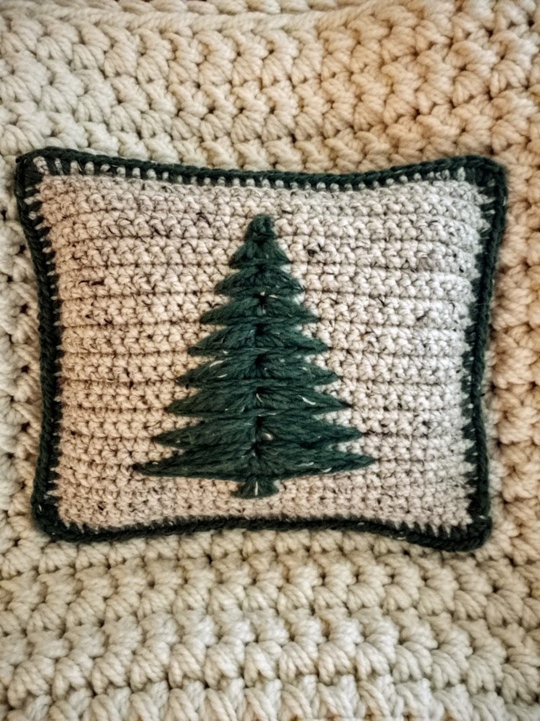 Pine Tree Pillow | Handmade, Crocheted, Embroidered | Winter Home Decor ...
