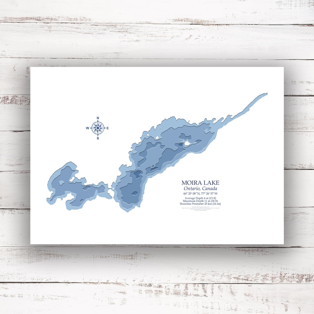 Moira Lake Madoc Ontario | Bathymetric Map | Print Poster | Custom Lake ...
