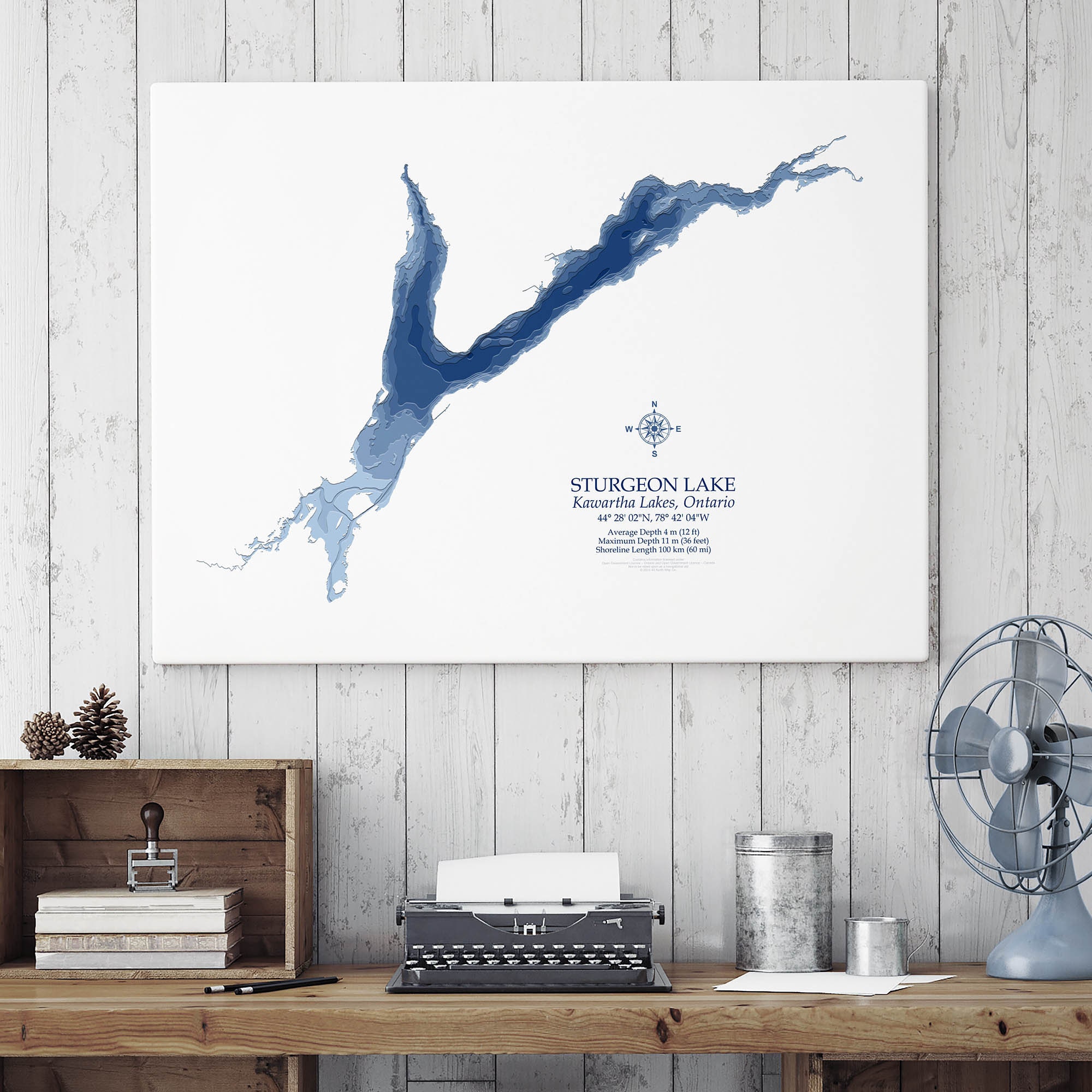 Sturgeon Lake Kawartha Lakes Bathymetric Map Print Poster Custom Lake ...