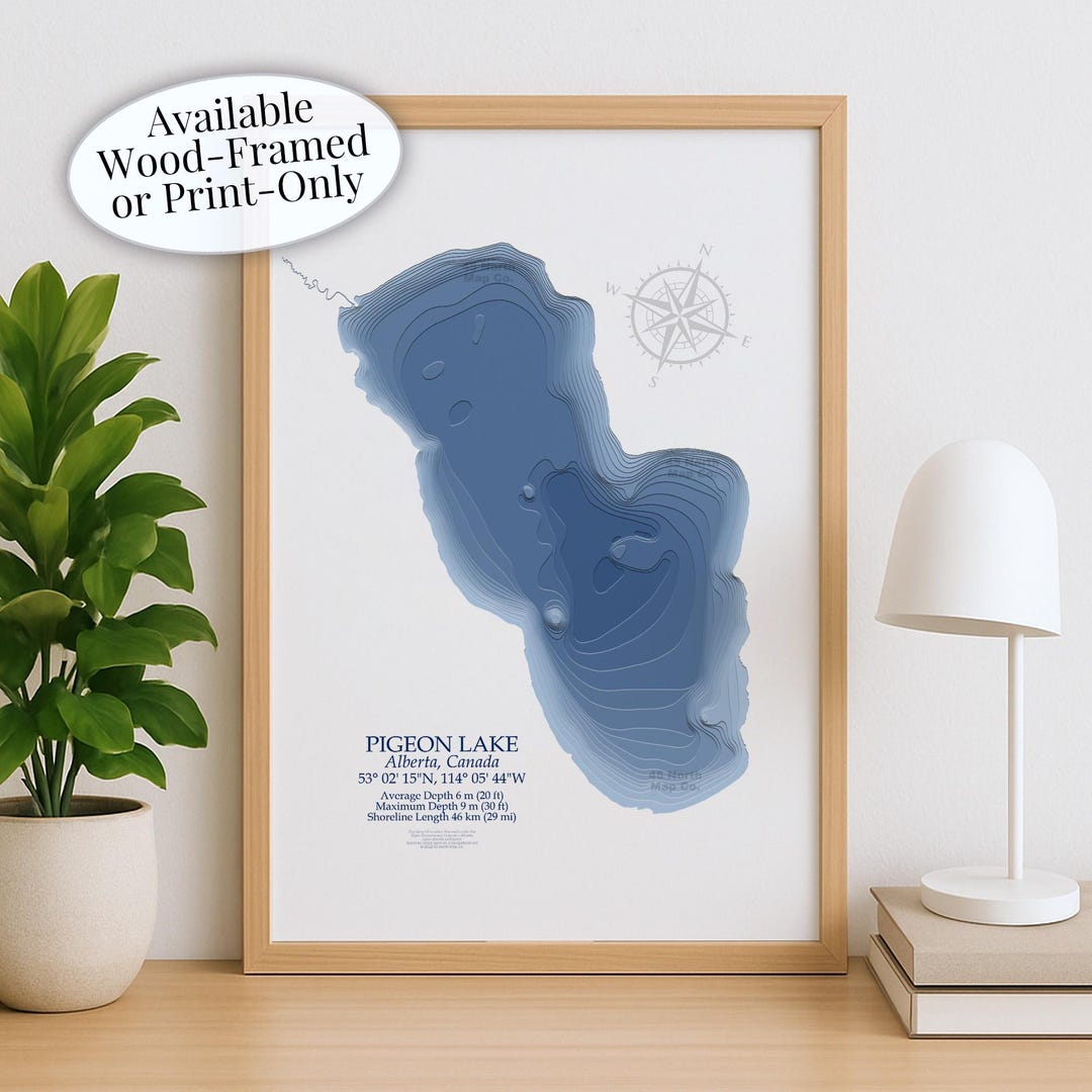Pigeon Lake Alberta Map | Custom Lake Map | Bathymetric Print | Lake ...