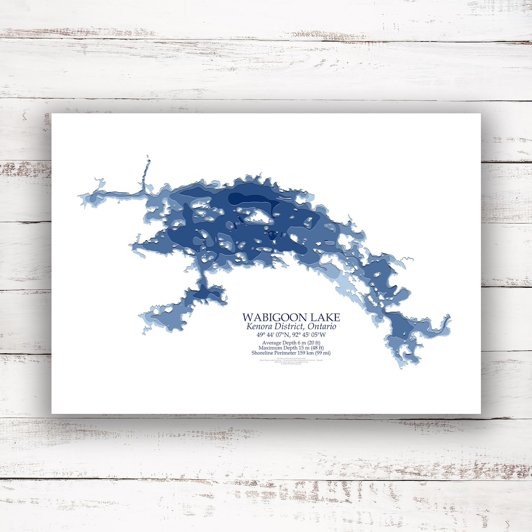 Wabigoon Lake Dryden Ontario | Bathymetric Map | Print Poster | Custom ...