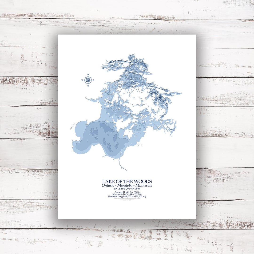 Lake of the Woods Kenora | Bathymetric Map | Print Poster | Custom Lake ...