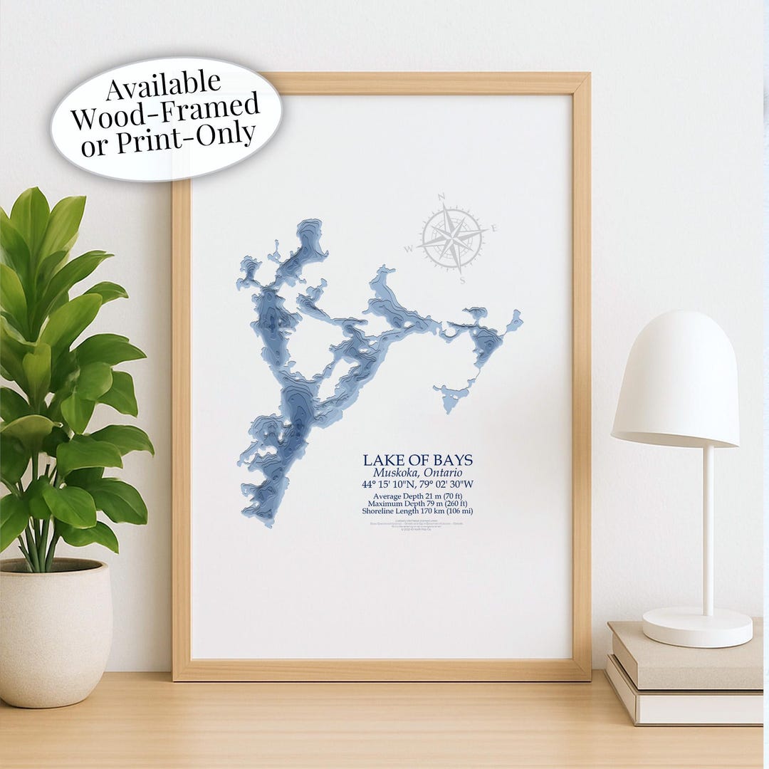 Lake of Bays Map | Muskoka Dorset | Custom Lake Map | Bathymetric Print ...
