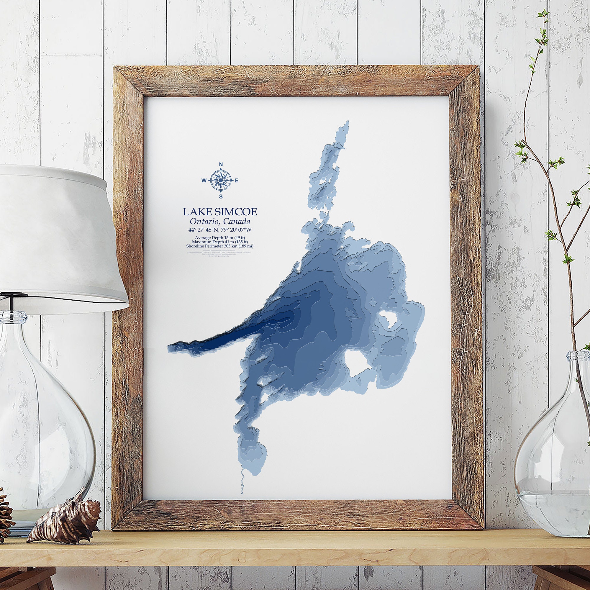 Lake Simcoe Instant Digital Download Bathymetric Map Lake Couchiching ...