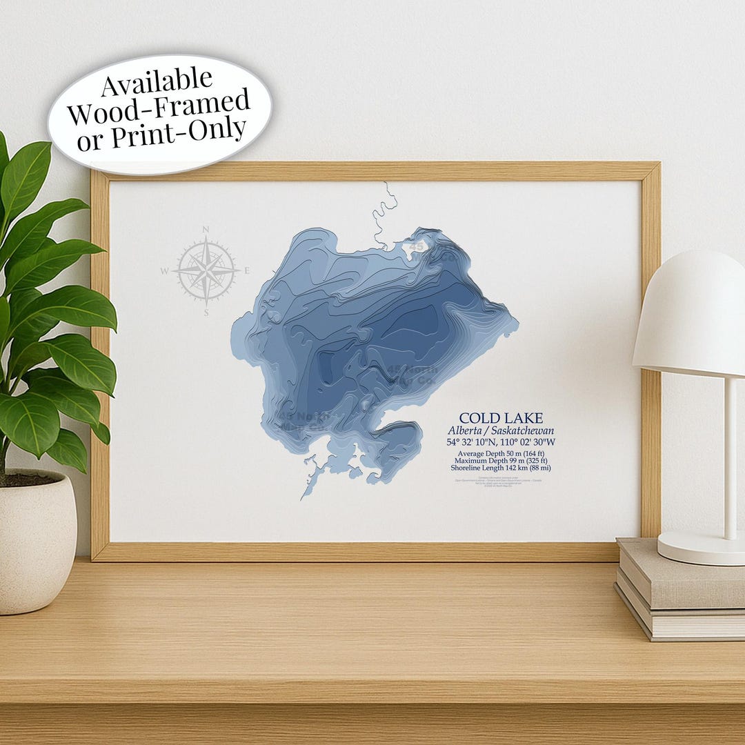 Cold Lake Map | Alberta Map | Custom Lake Map | Bathymetric Print ...