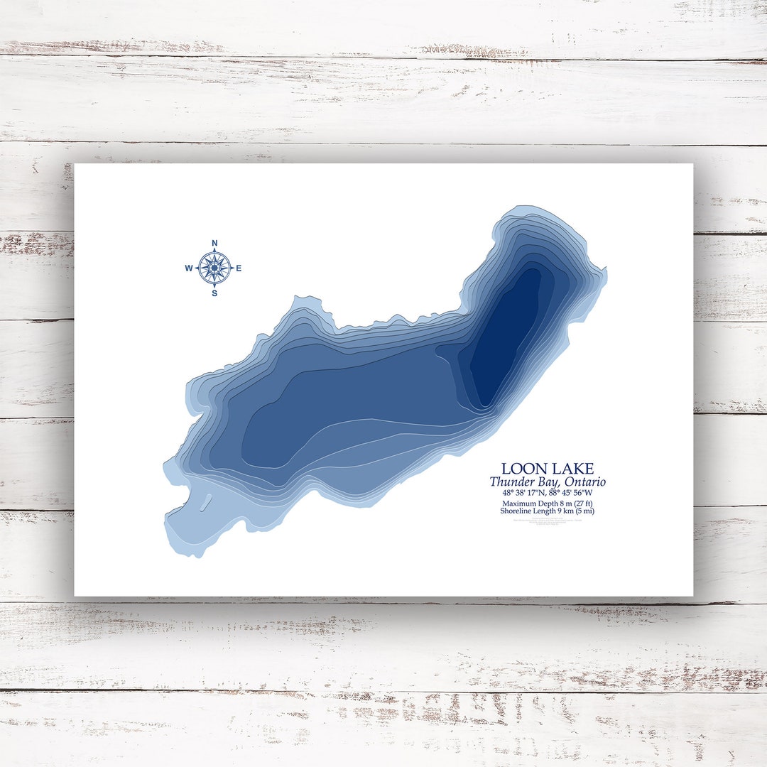 Loon Lake Thunder Bay | Bathymetric Map | Print Poster | Custom Lake ...