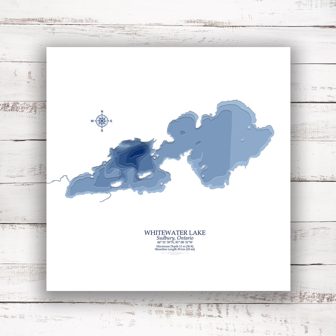 Digital Download | Whitewater Lake Sudbury Ontario | Bathymetric Map ...