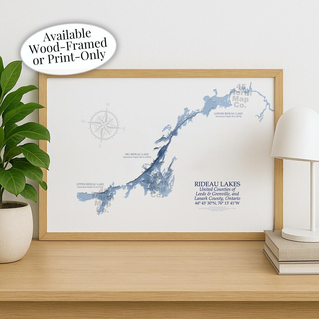 Rideau Lakes Bathymetric Print Map | Big Rideau Lake Lower Rideau Lake ...