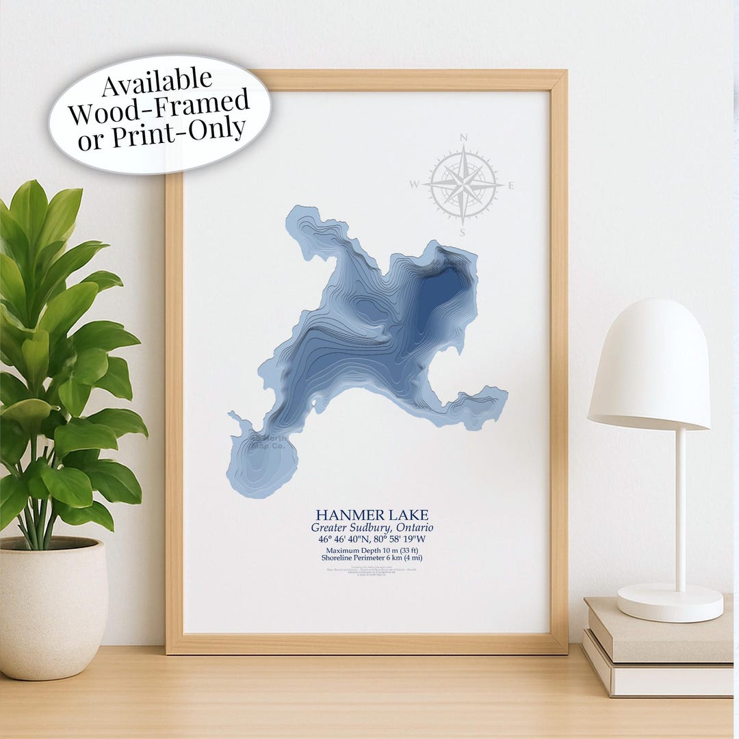 Hanmer Lake Map | Sudbury | Custom Lake Map | Bathymetric Print | Lake ...