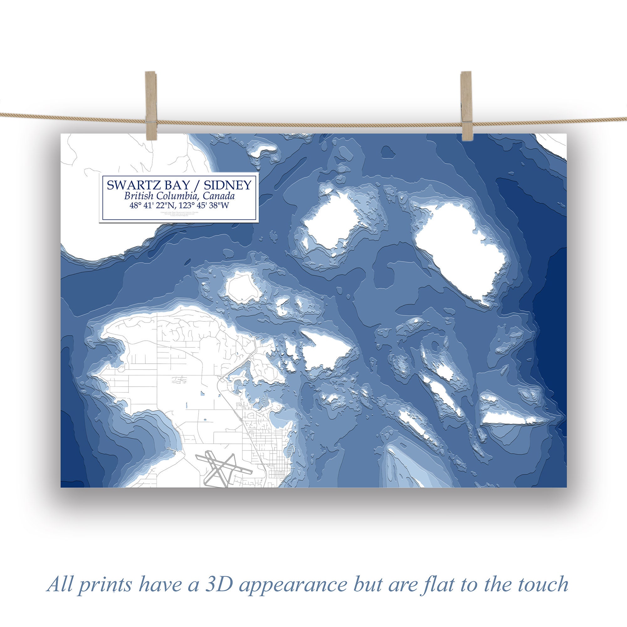Swartz Bay British Columbia Bathymetric Map Print Poster Custom Print ...
