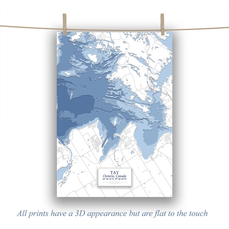 Tay Township Ontario Georgian Bay Bathymetric Map Print Poster Custom Lake Map Georgian Bay Art
