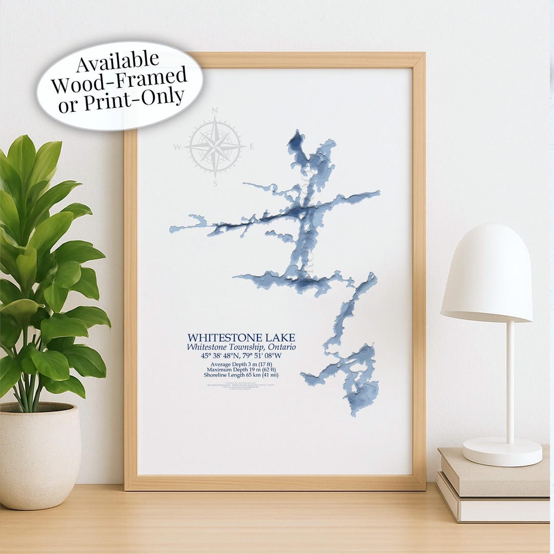 Whitestone Lake Map | Custom Lake Map | Bathymetric Print | Lake Depth ...