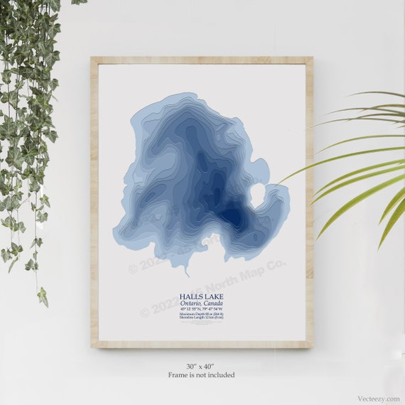 Halls Lake Ontario Bathymetric Map Lake Depth Print | Etsy