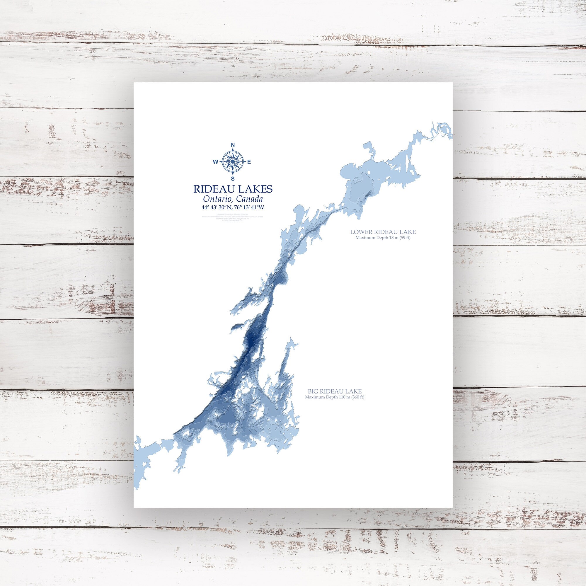 Rideau Lakes Big Rideau Lake Lower Rideau Lake Bathymetric Map Print ...