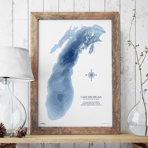 Lake Michigan | Bathymetric Map Lake Depth Print | 12"x18" to 28"x40 ...
