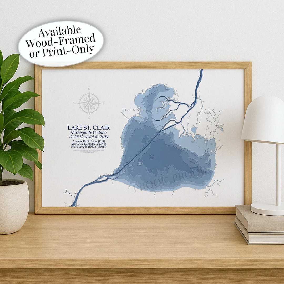 Lake St Clair Map | Windsor Detroit | Custom Lake Map | Bathymetric ...