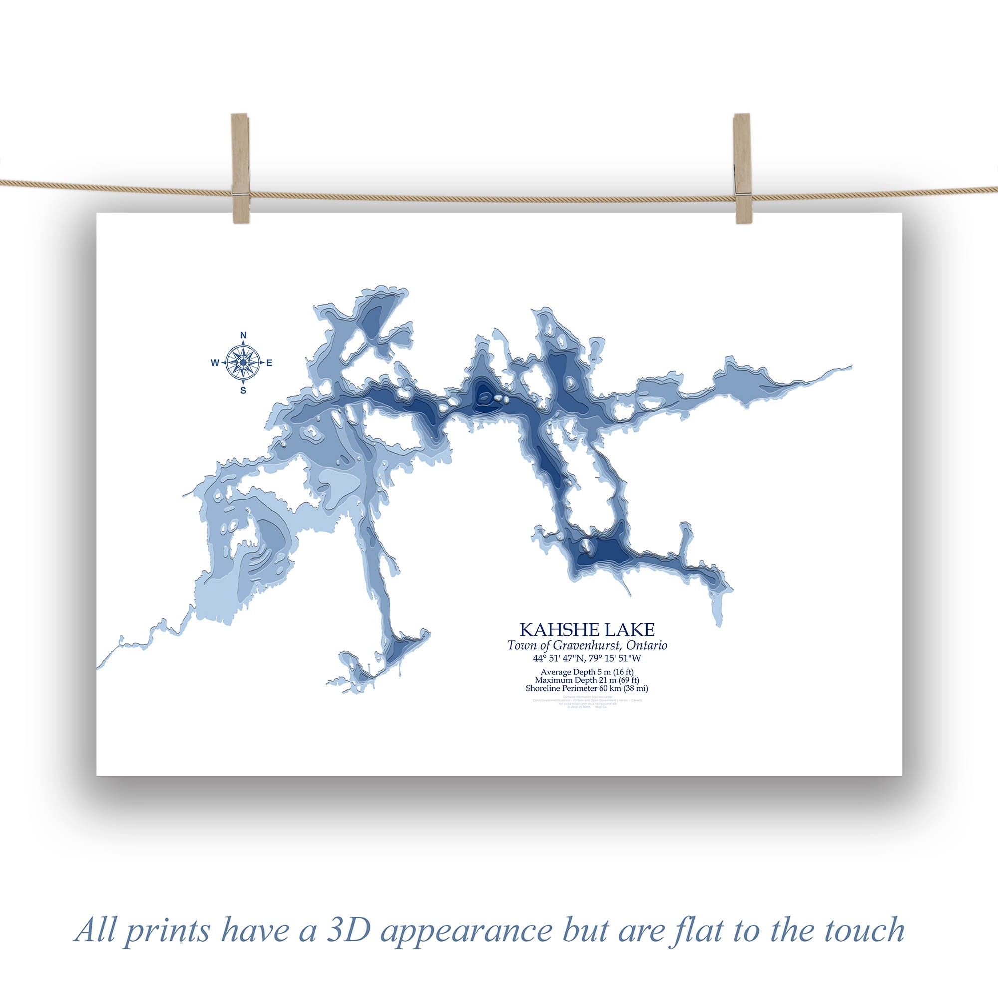 Kahshe Lake Muskoka Bathymetric Map Print Poster - Etsy