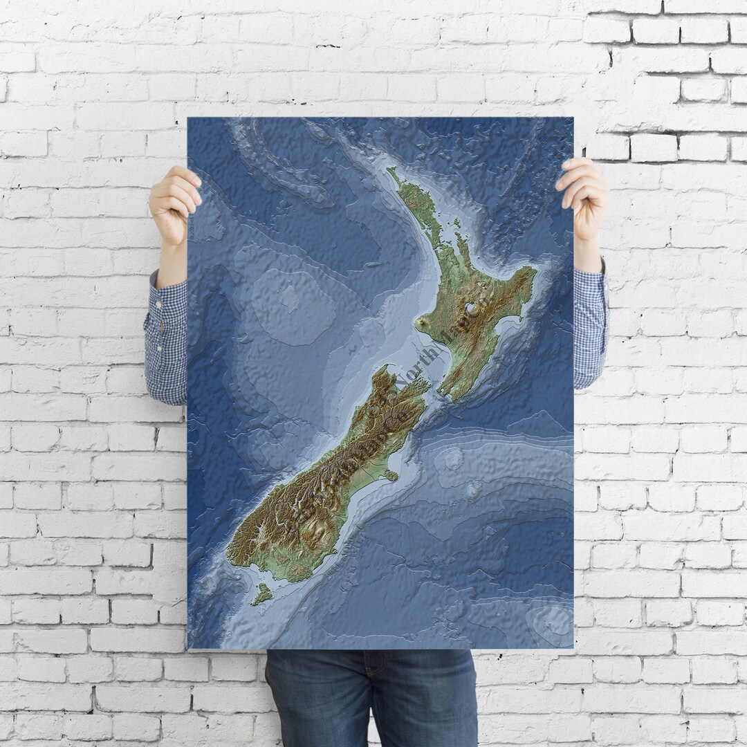 New Zealand Shaded Relief Bathymetric Map Elevation Map Topographic Map ...