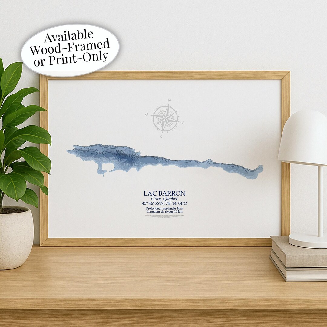 Lac Barron Map | Gore Quebec | Custom Lake Map | Bathymetric Print ...